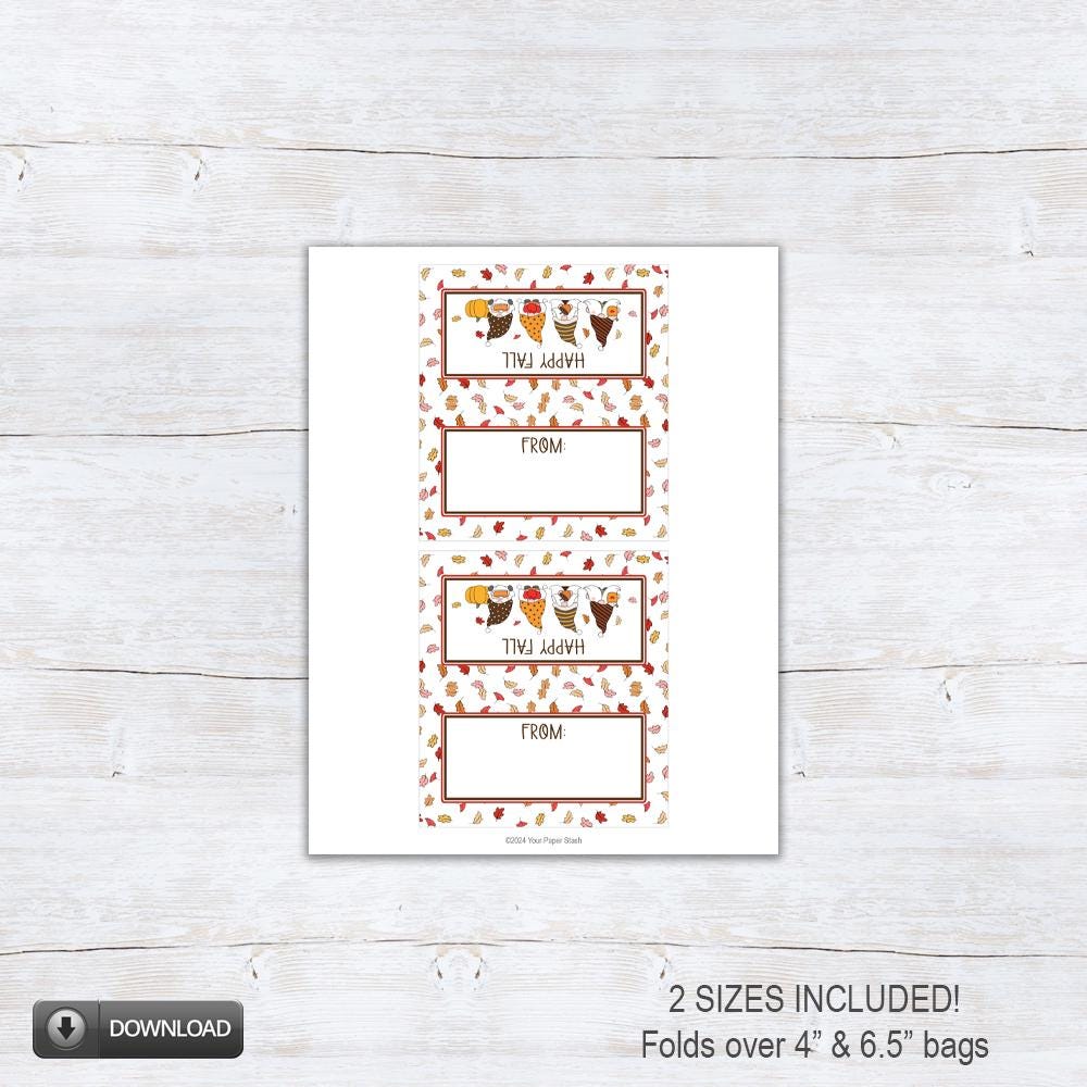 Printable Happy Fall Gnome Bag Toppers, Thanksgiving and Fall Cookie ...