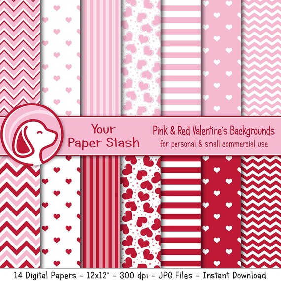 Red & Pink Valentine's Day Heart Digital Paper for Wedding | Etsy
