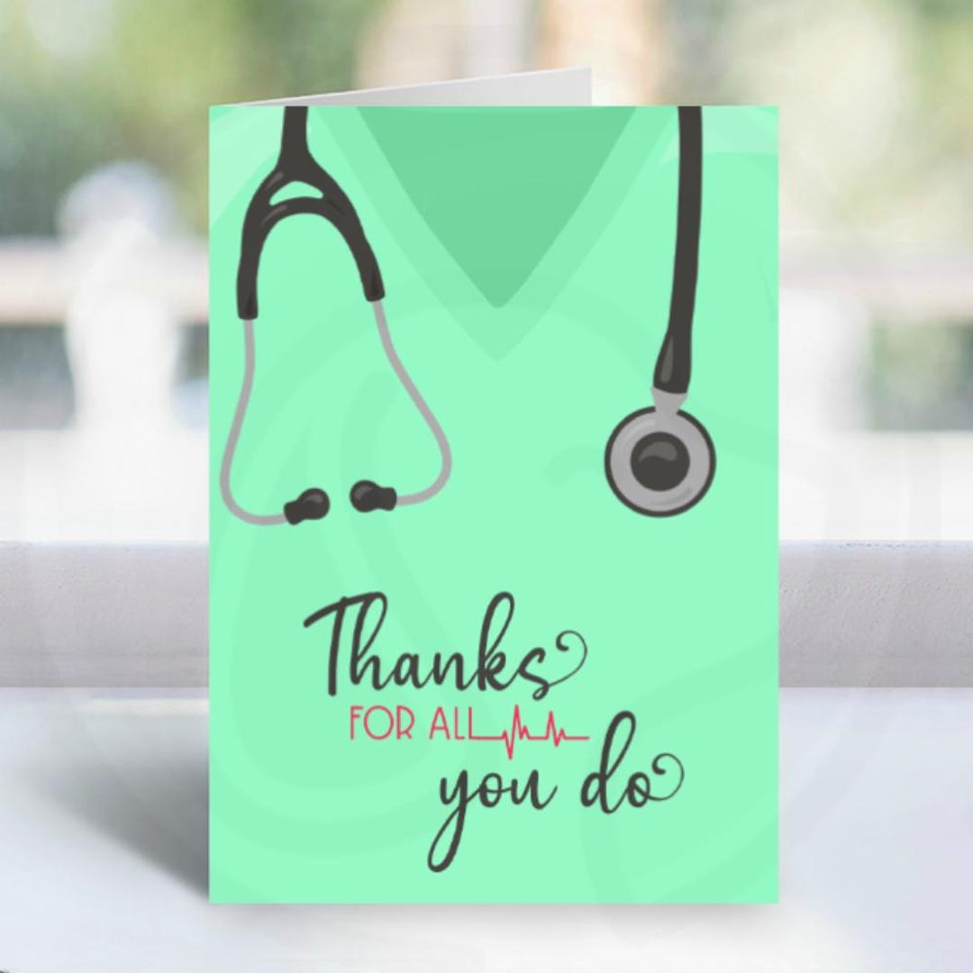 Doctor Thank You Card, Printable Physician Thank You Card, Green Scrubs ...