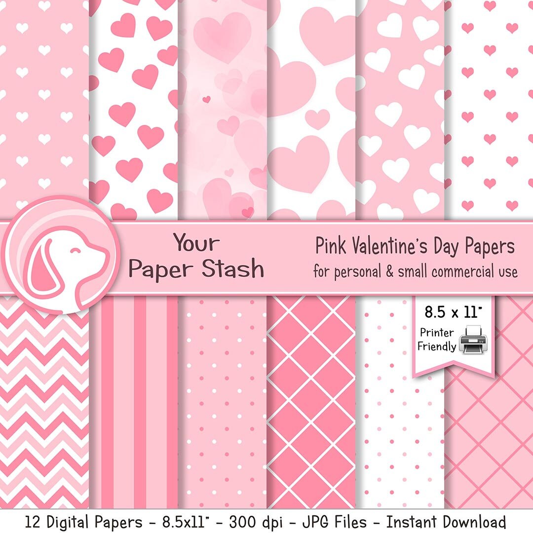 Valentine's Day Digital Paper Pack With Romantic Hearts Polka Dots ...