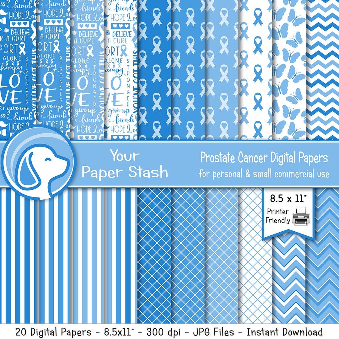 Prostate Cancer Awareness Digital Paper Pack, Blue Ribbon Backgrounds ...