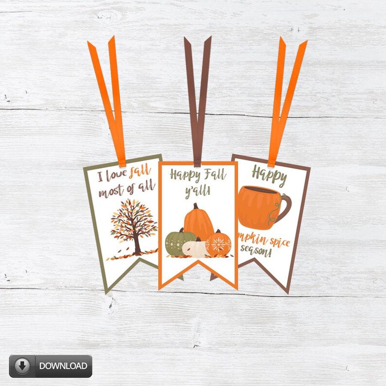 Fall Gift Tags With Pumpkins and Leaves, Printable Happy Fall Gift Tags ...