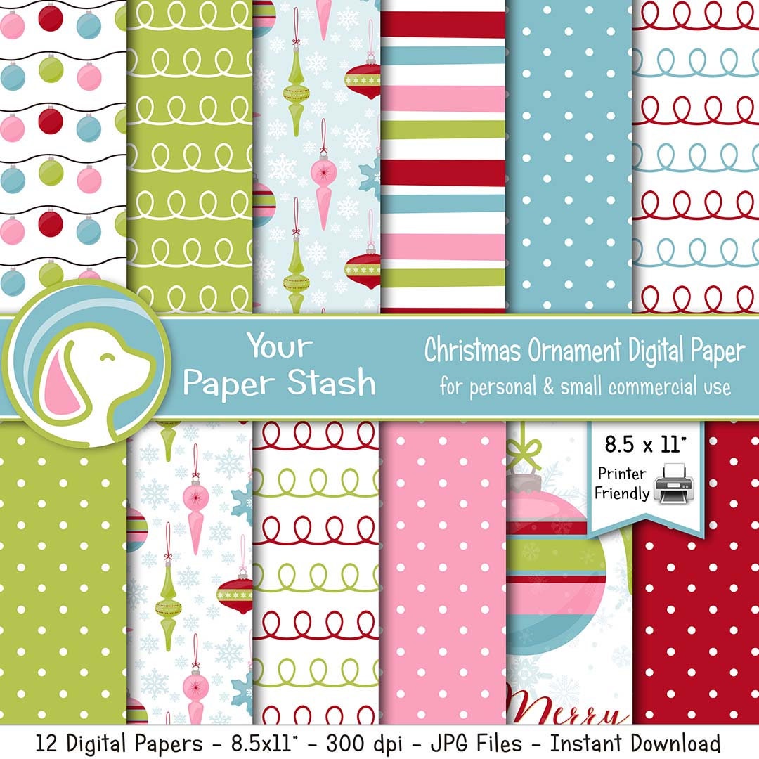 Printable Retro Christmas Digital Papers & Backgrounds, Pink and Blue ...