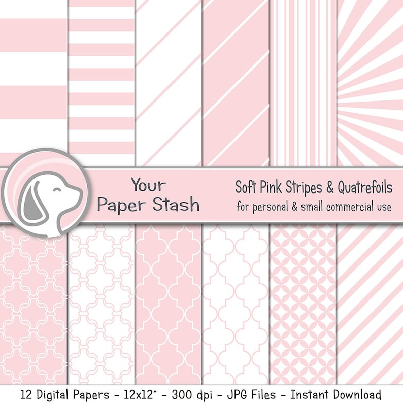 Pink Striped Digital Papers for Baby Girl Scrapbook Pages, Gender ...