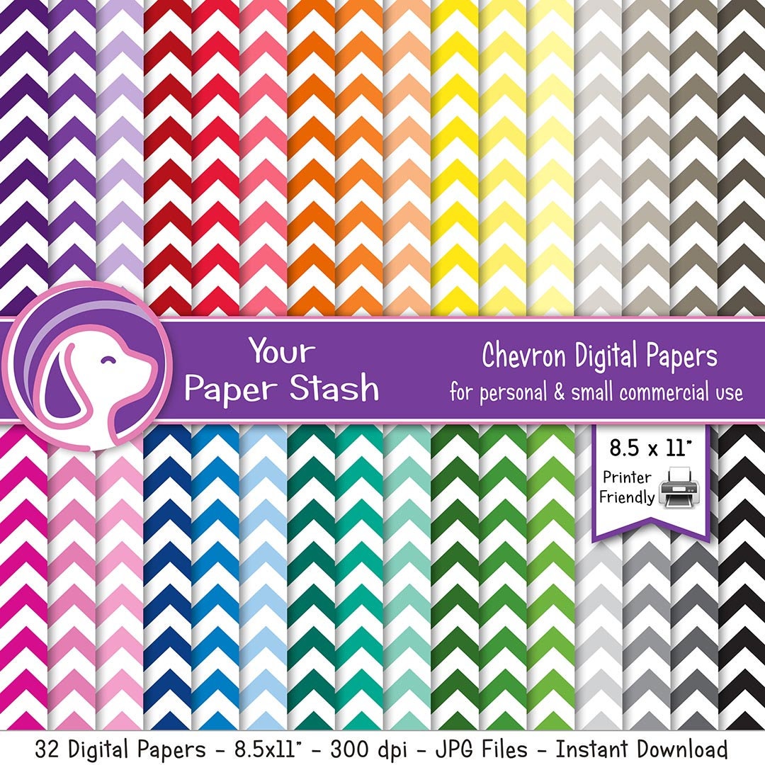 Printable Chevron Digital Paper Pack, 8.5x11 Rainbow Chevron Scrapbook ...
