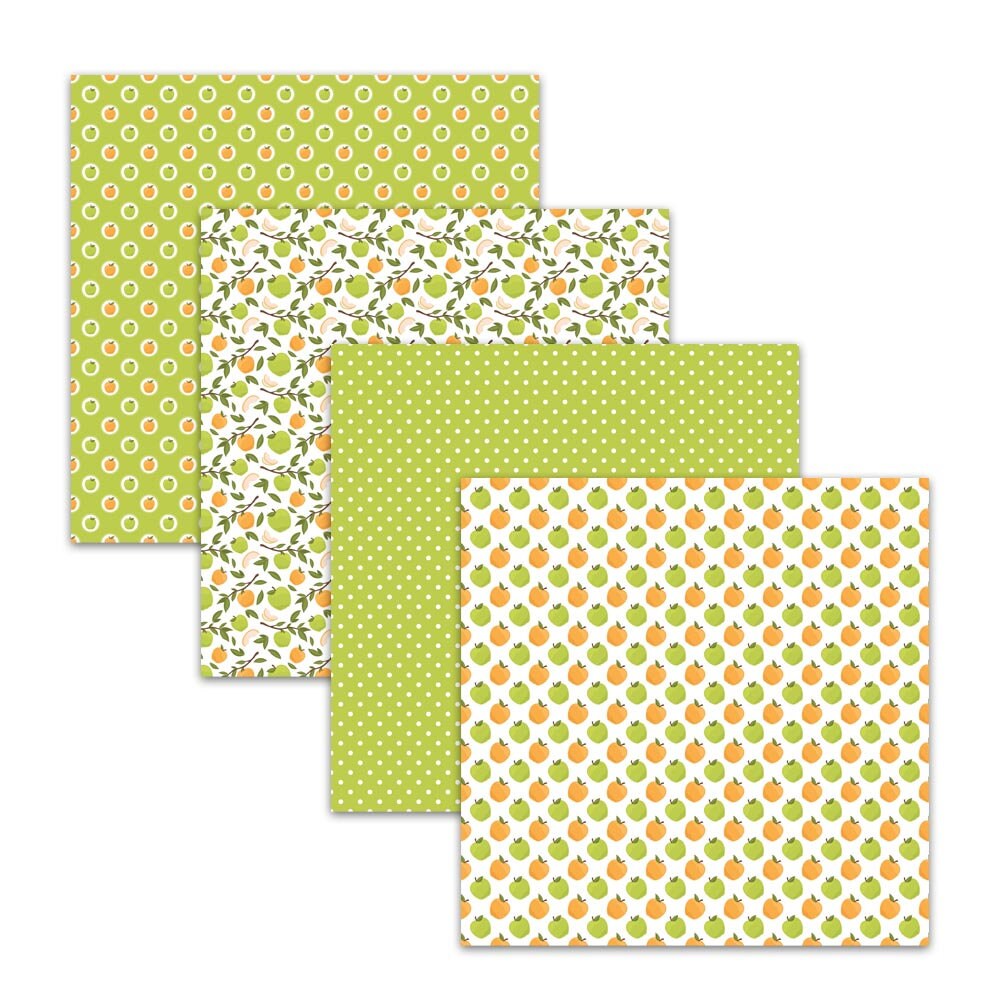 Apple Orchard Digital Paper Pack, Green & Orange Scrapbook Backgrounds ...