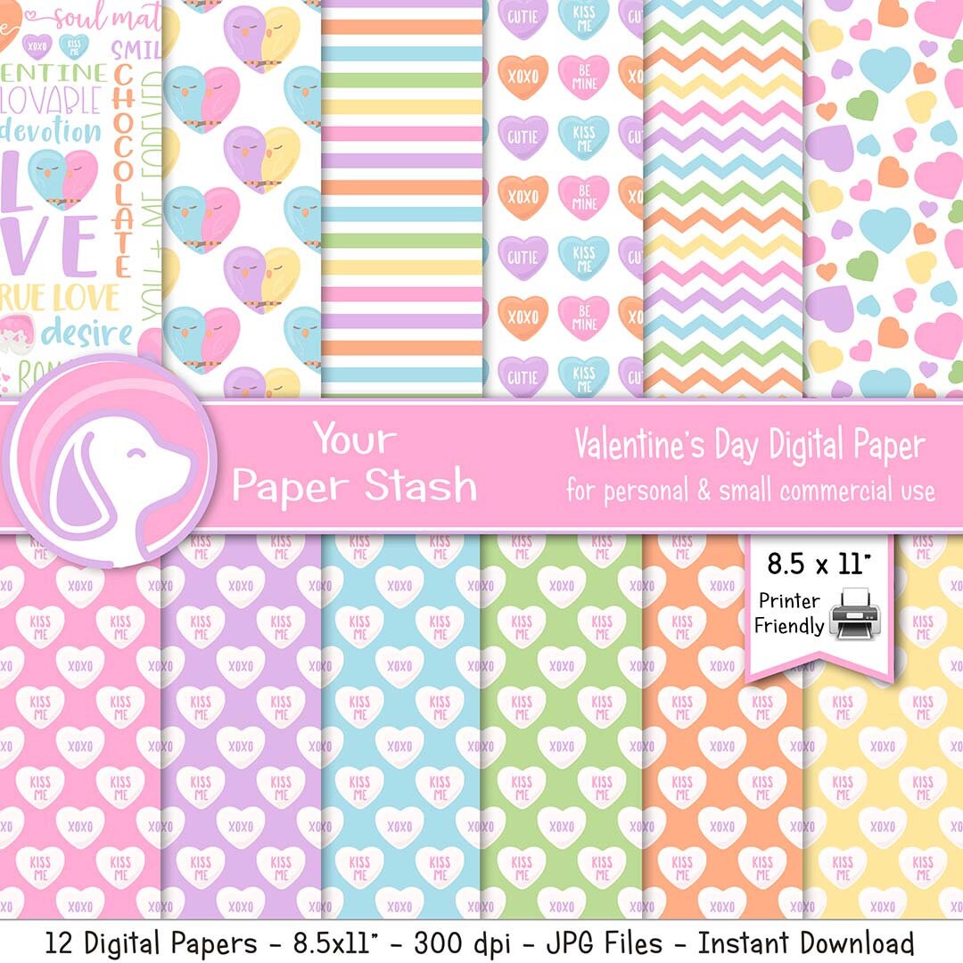 Printable Valentine's Day Digital Paper Pack, 8.5x11 Printable ...