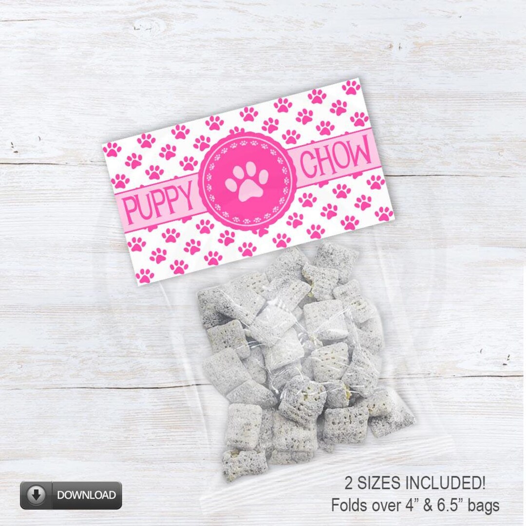 Hot Pink Puppy Chow Bag Toppers, Girl Puppy Birthday Party Thank You ...