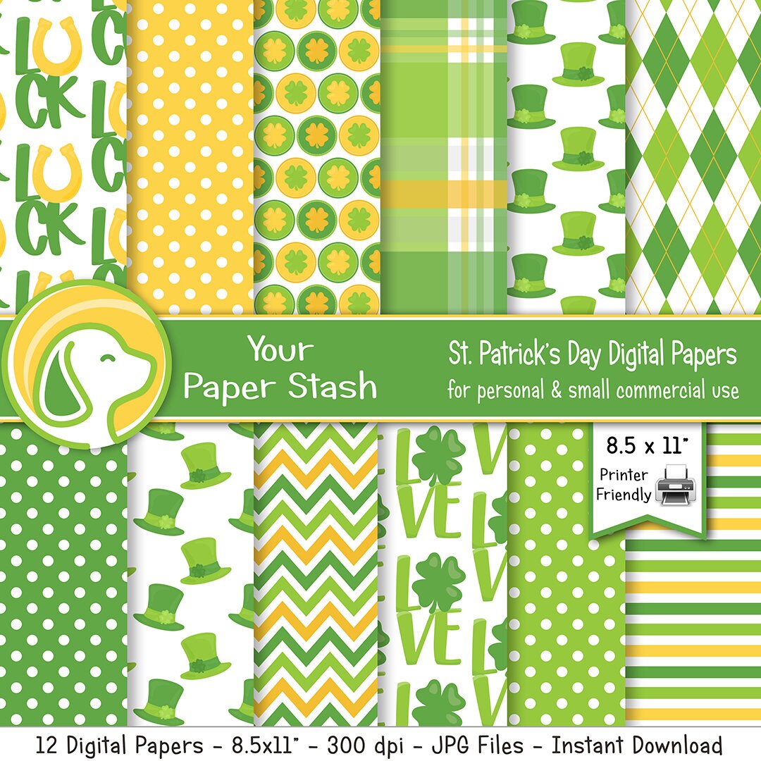 Printable Irish St. Patrick's Day Digital Papers, Lucky Leprechaun Hats ...