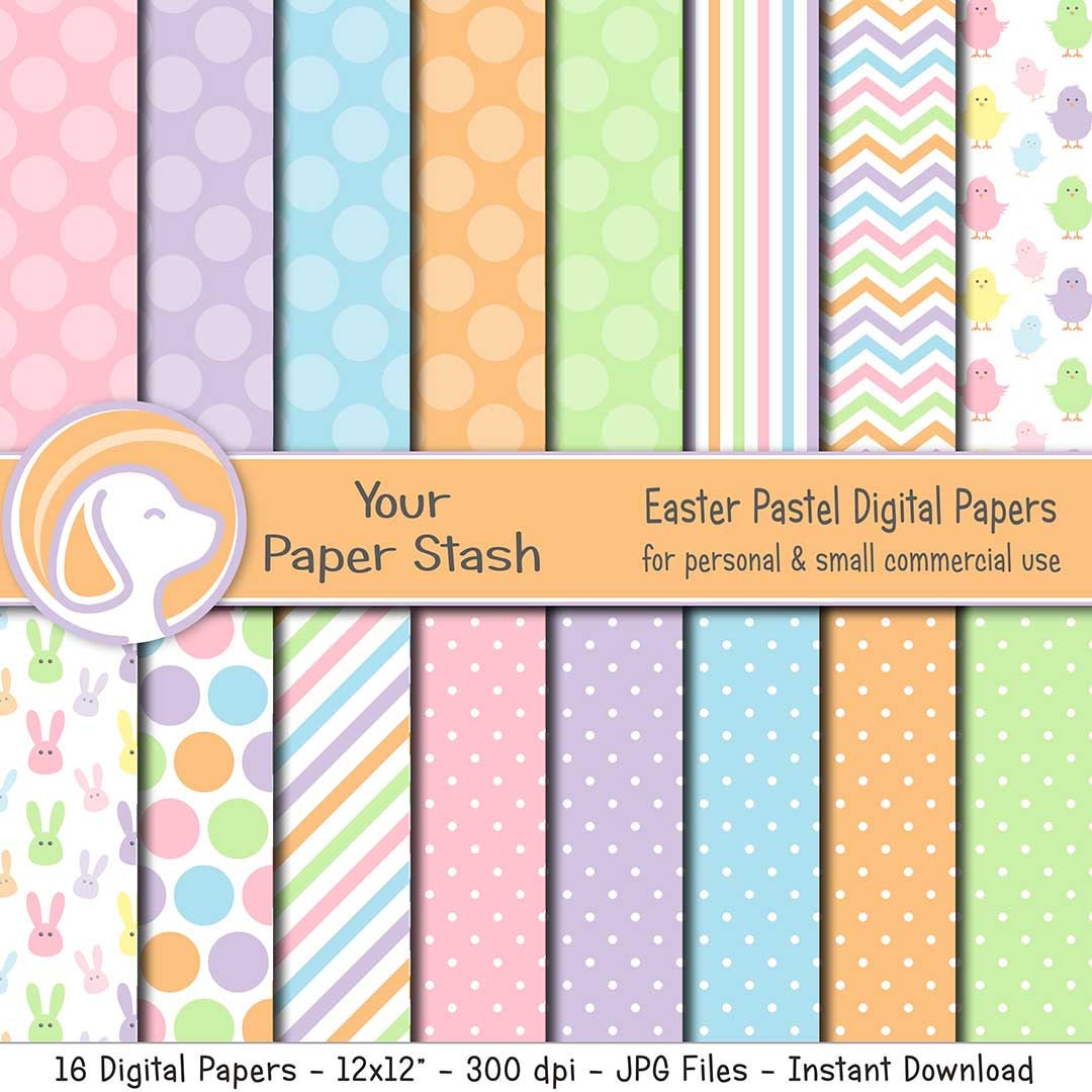 Spring & Easter Pastel Digital Paper Pack With Easter Bunny and Spring ...