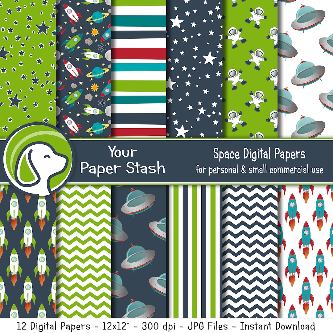 Outer Space Digital Scrapbook Papers, Space Themed Rockets Ufos ...