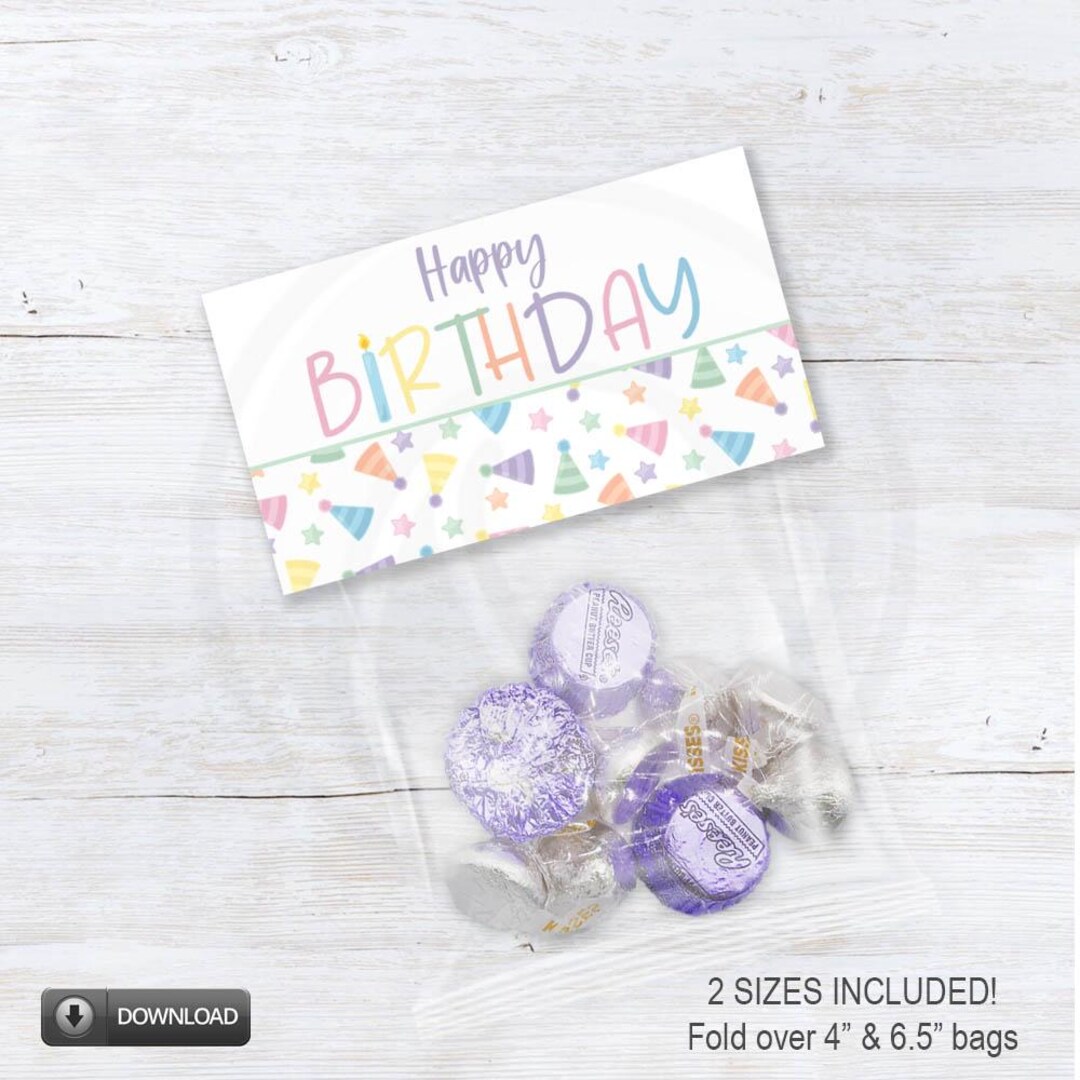 Printable Birthday Treat Bag Toppers, Pastel 1st Birthday Party Favor ...