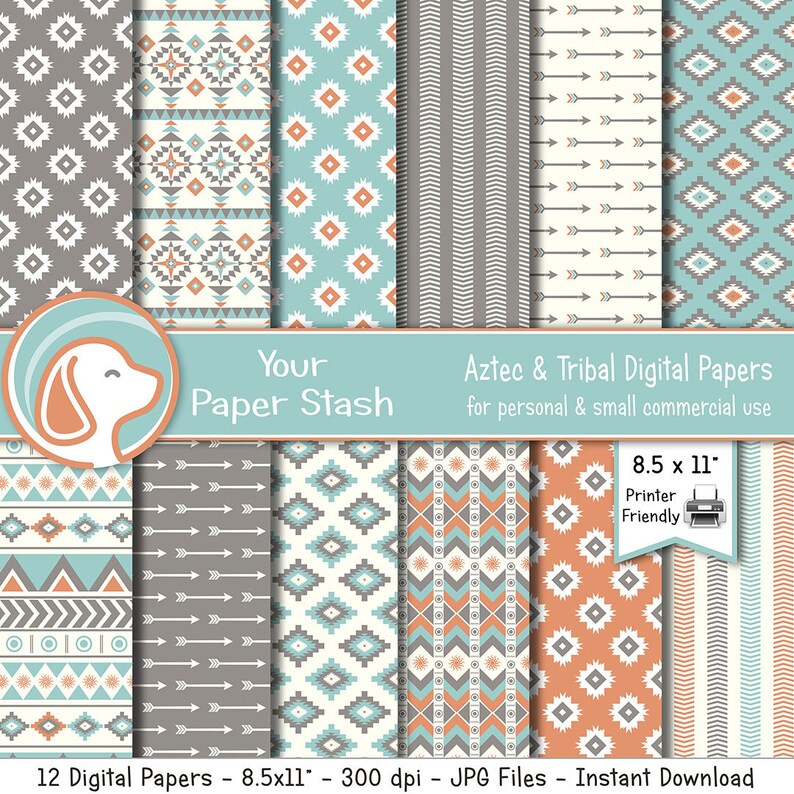 8.5x11 Tribal & Arrow Themed Digital Scrapbook Papers - Etsy