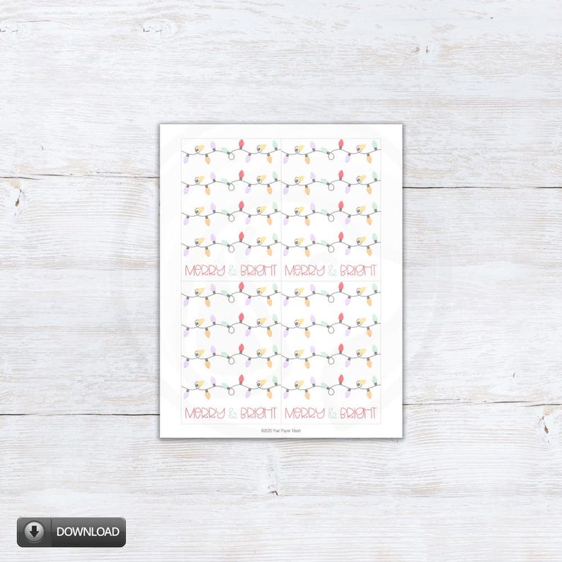 Pastel Christmas Lights Printable Merry and Bright Cookie Card Backers ...