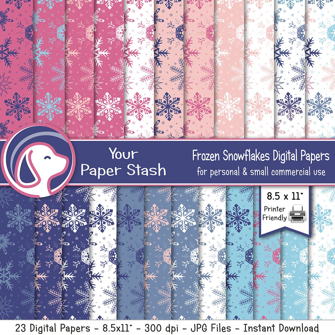 Printable Pastel Snowflake Digital Paper, Snowflake Scrapbooking Paper ...
