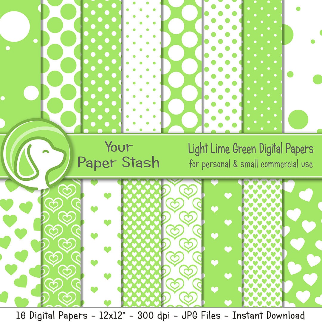 Lime Green Polka Dot Paper, Heart Digital Paper, Lime Green ...