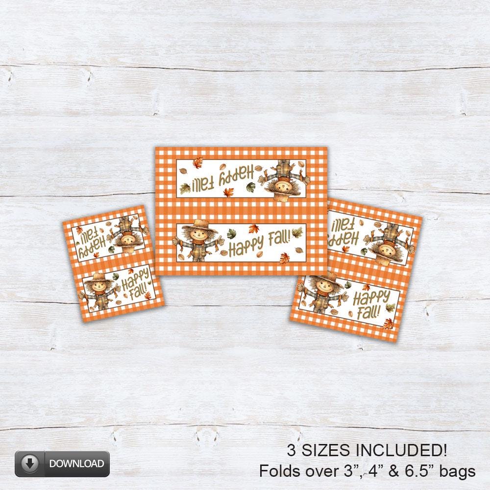 Printable Happy Fall Scarecrow Treat Bag Toppers, Thanksgiving and ...
