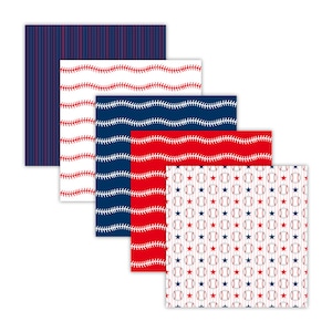 Seamless Baseball Digital Scrapbook Paper, Red Navy Blue Baseball ...