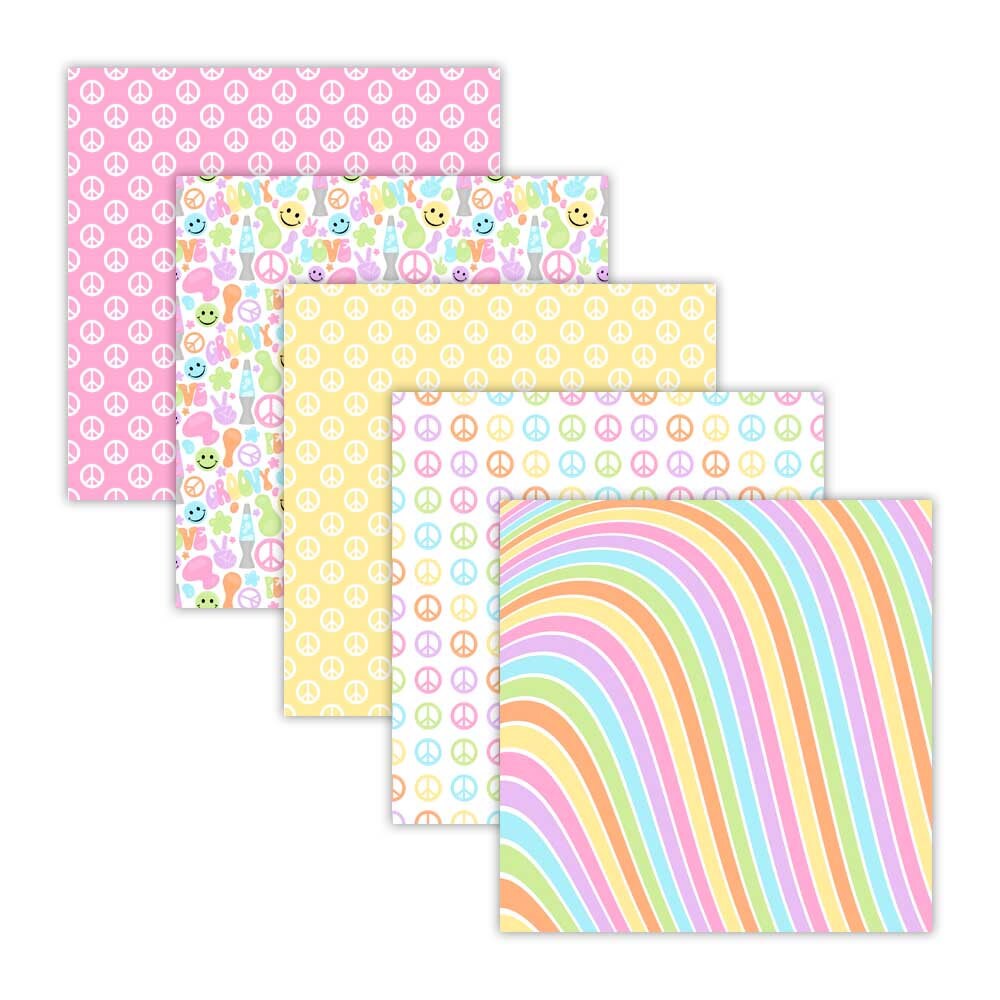 Pastel Groovy Digital Scrapbooking Papers W/ Peace Sign Smiley - Etsy