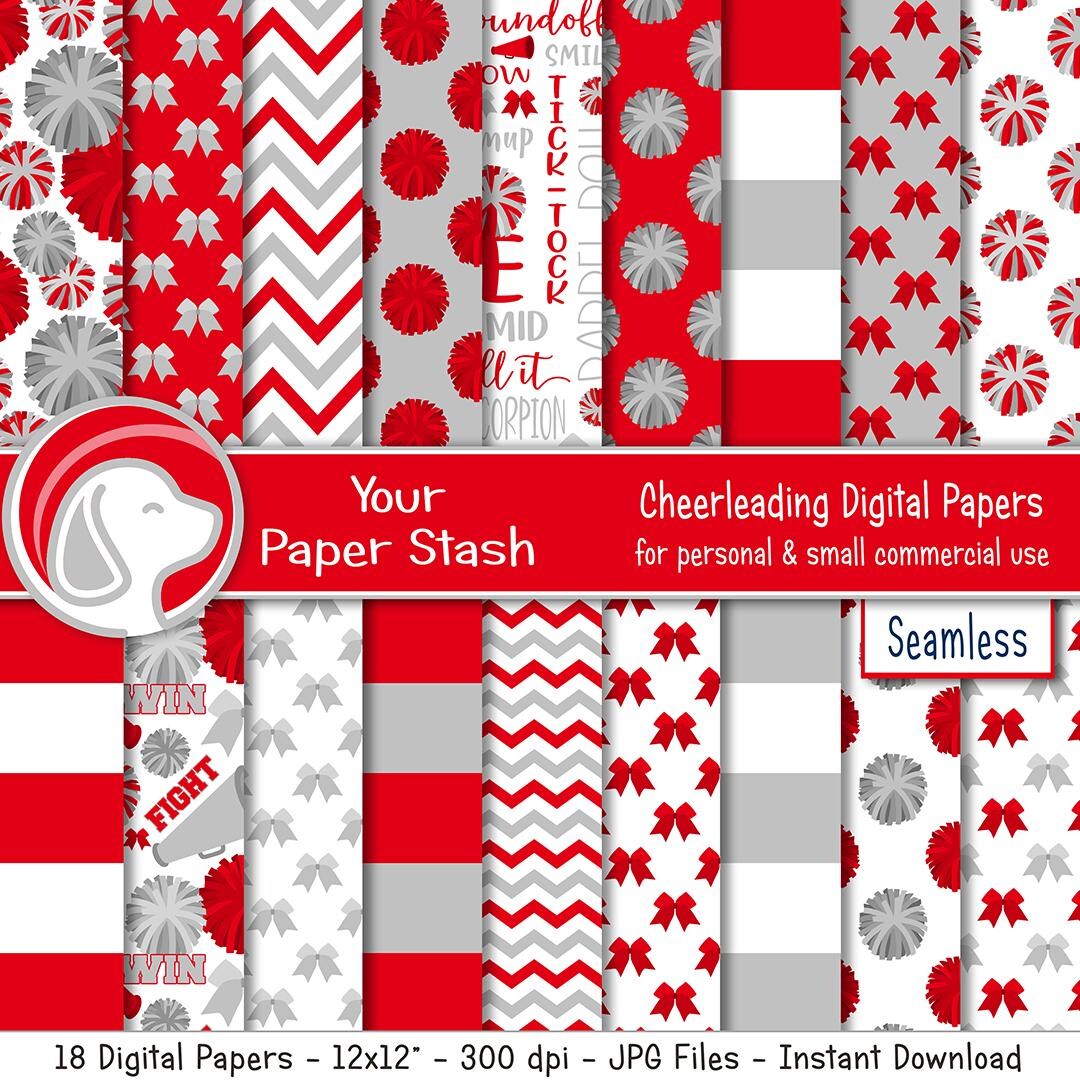 Seamless Red Gray Cheer Digital Scrapbook Papers, Cheer Team Digital ...