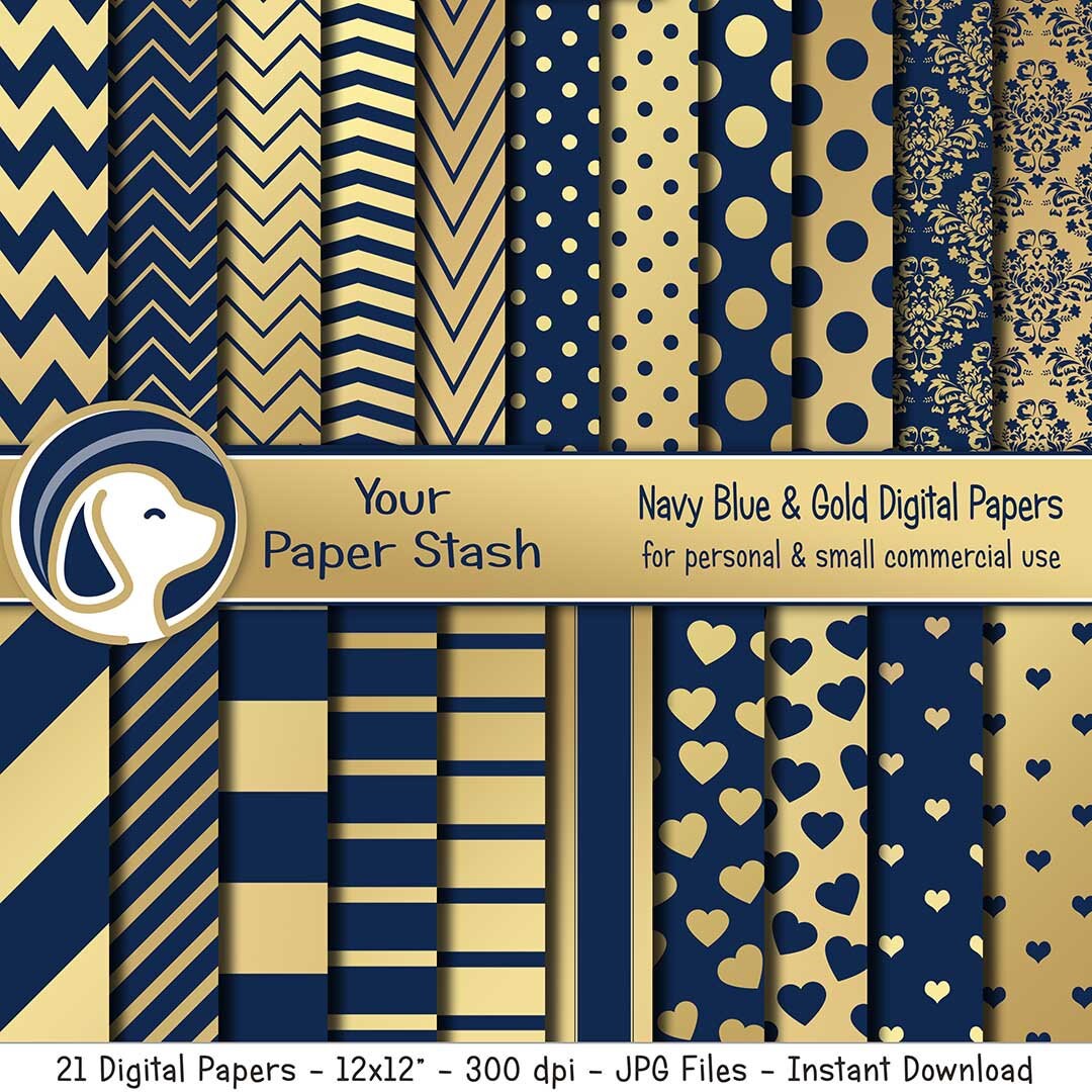 Navy Blue & Gold Digital Scrapbook Paper Pack, Masculine Digital Papers ...