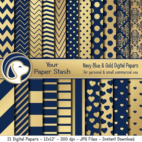 Navy Blue and Yellow Digital Paper Scrapbook Papers Chevron - Etsy