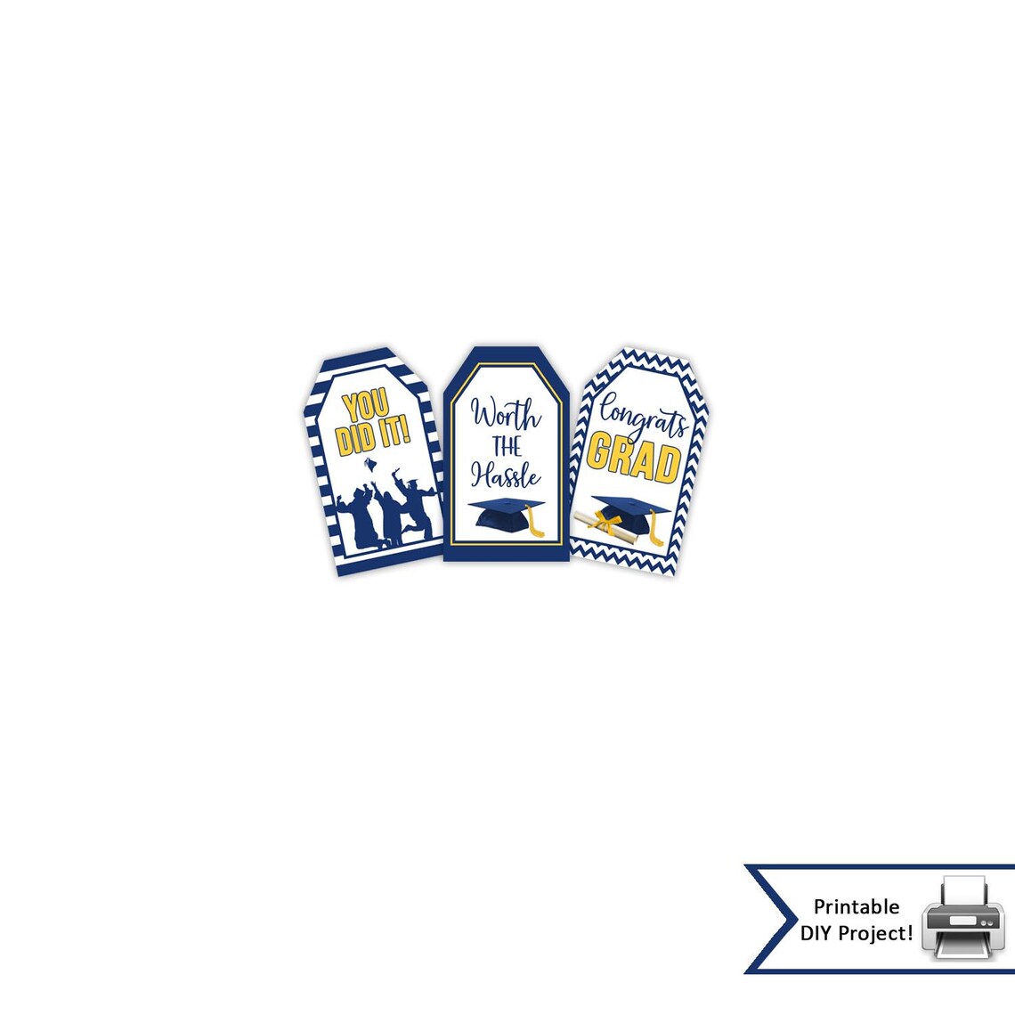 Blue Yellow Class of 2025 Printable Graduation Gift Tags, High School ...