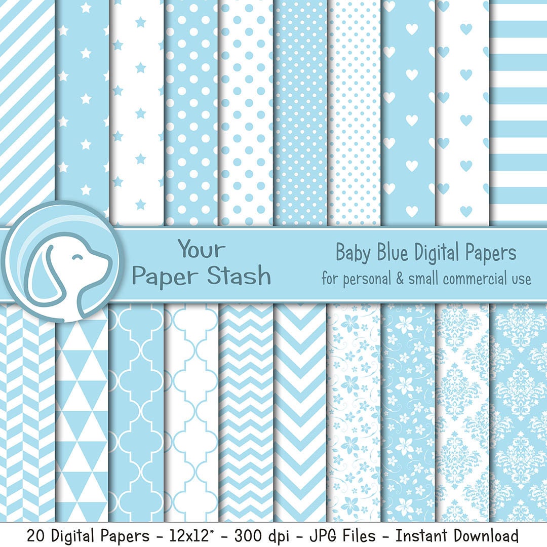 Baby Blue Digital Scrapbook Papers With Stripes Polka Dots - Etsy