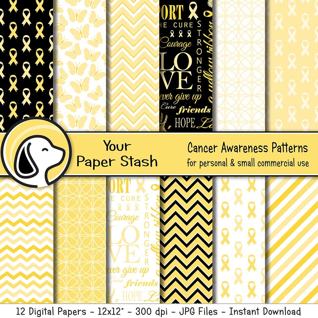 Yellow Childrens Cancer Awareness Digital Papers Backgrounds, Yellow ...