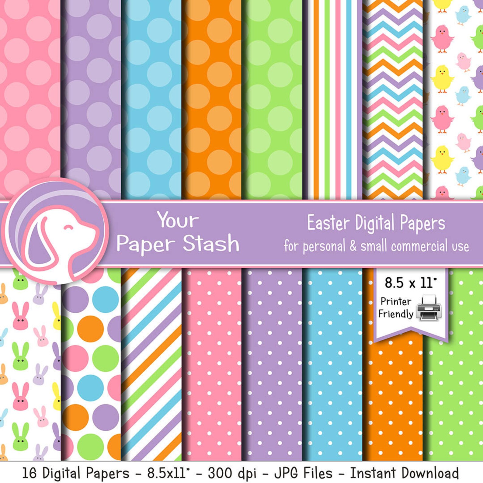 Printable Easter Digital Papers With Easter Bunnies & Baby Chicks ...