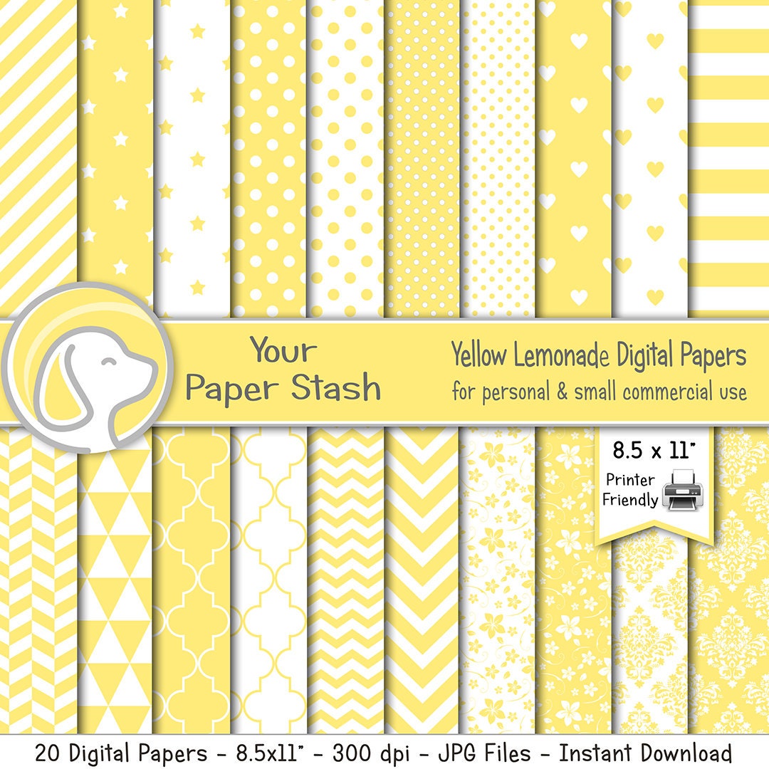 8.5x11" Yellow Digital Digital Paper Pack With Geometric and Floral ...