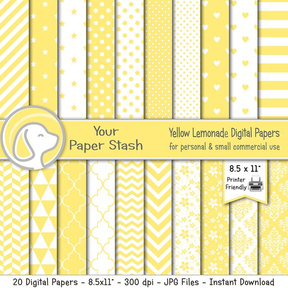 8.5x11 Yellow Digital Digital Paper Pack With Geometric | Etsy