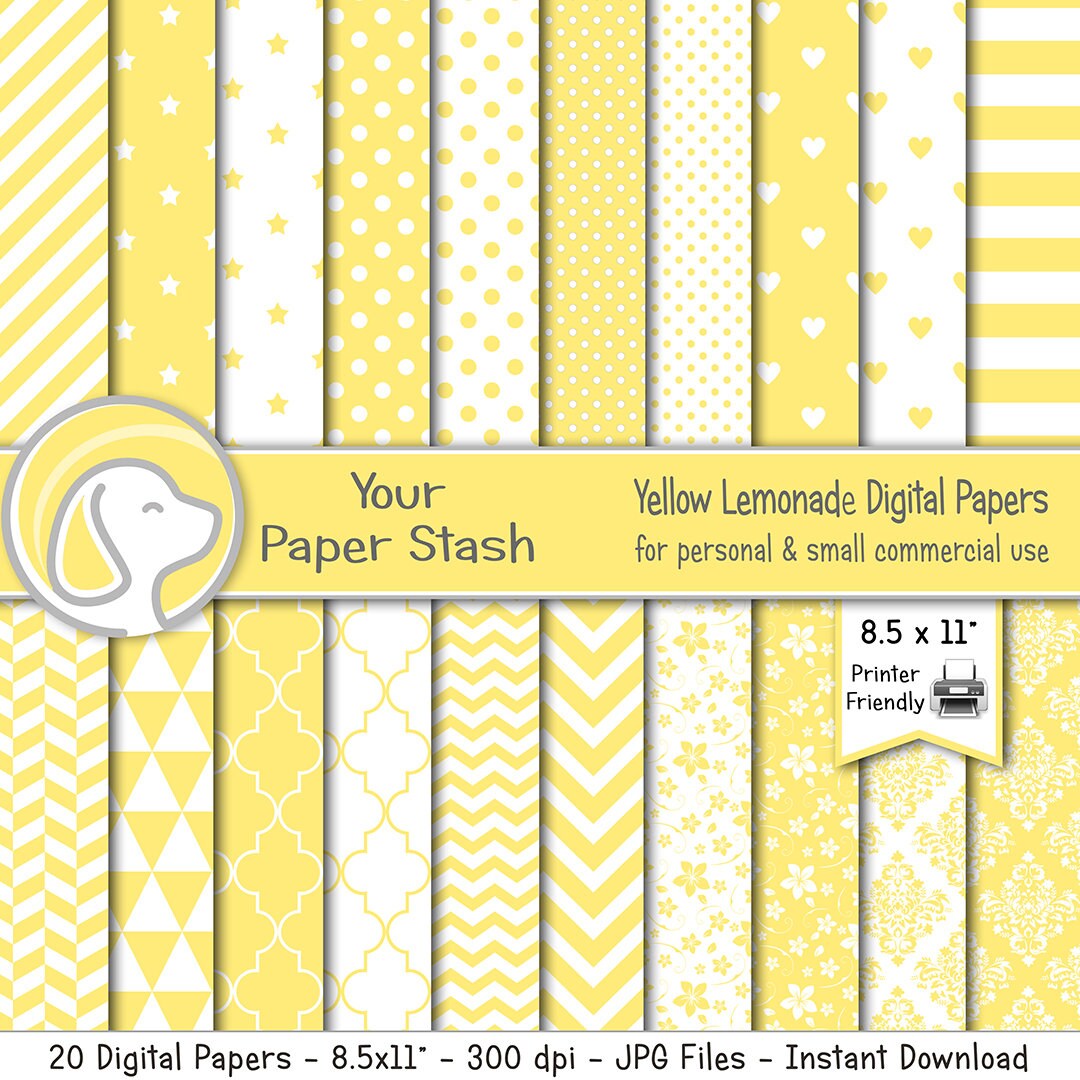 8.5x11 Yellow Digital Digital Paper Pack with Geometric | Etsy