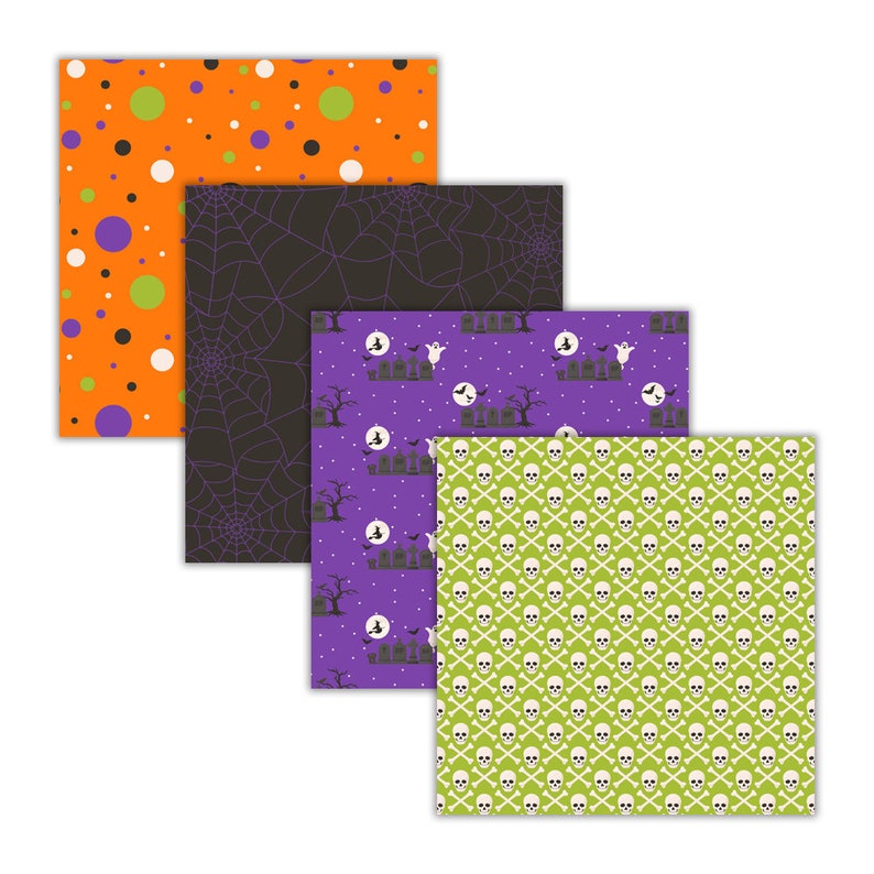 Halloween Digital Scrapbook Paper Spooky Ghost Spiders | Etsy