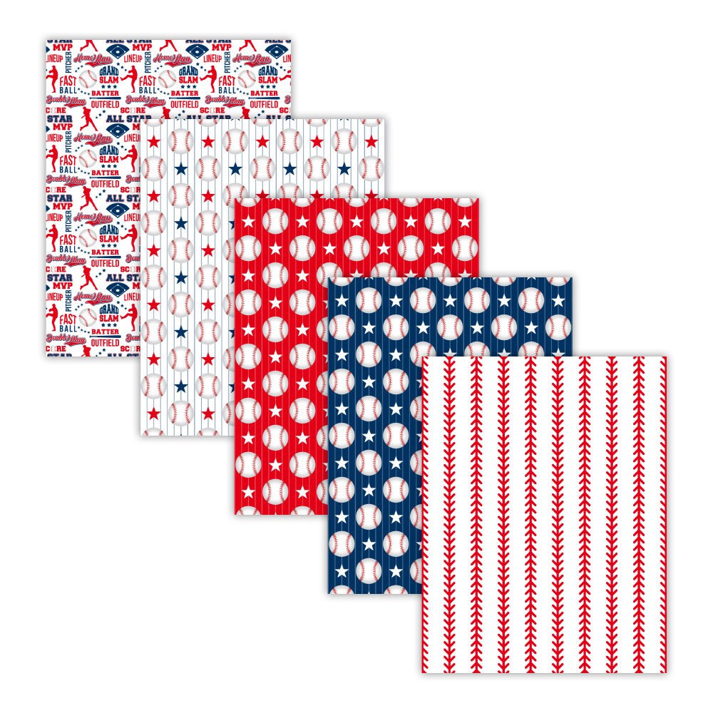 Printable Baseball Digital Scrapbook Paper, Red Navy Blue Baseball ...