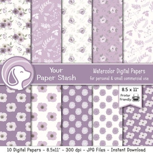 Lavender Floral Watercolor Digital Paper Pack, Spring Romantic Floral ...