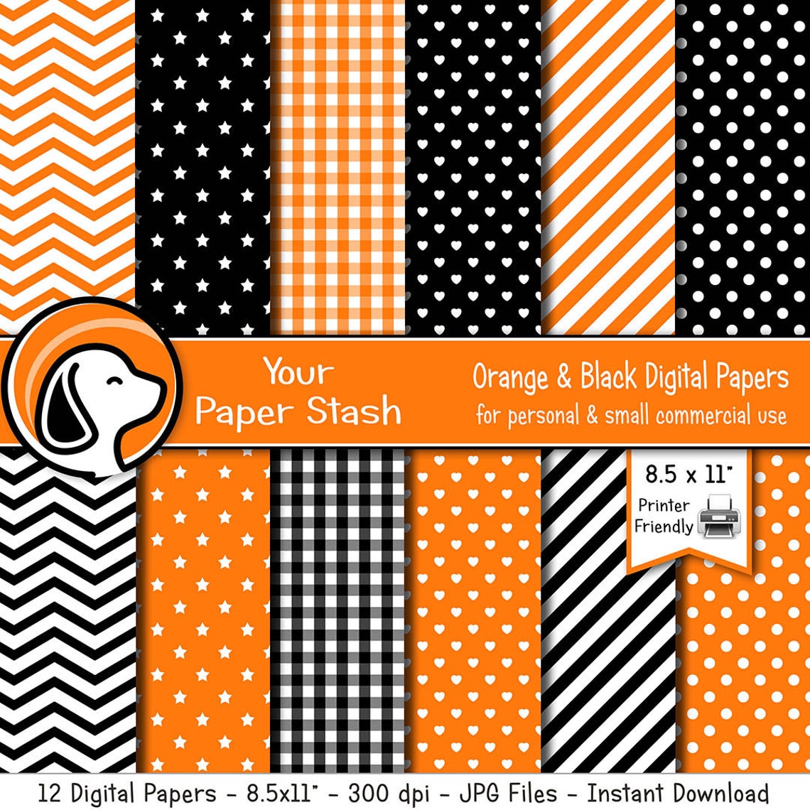 Halloween Digital Paper Pack, Orange Black Printable Backgrounds ...
