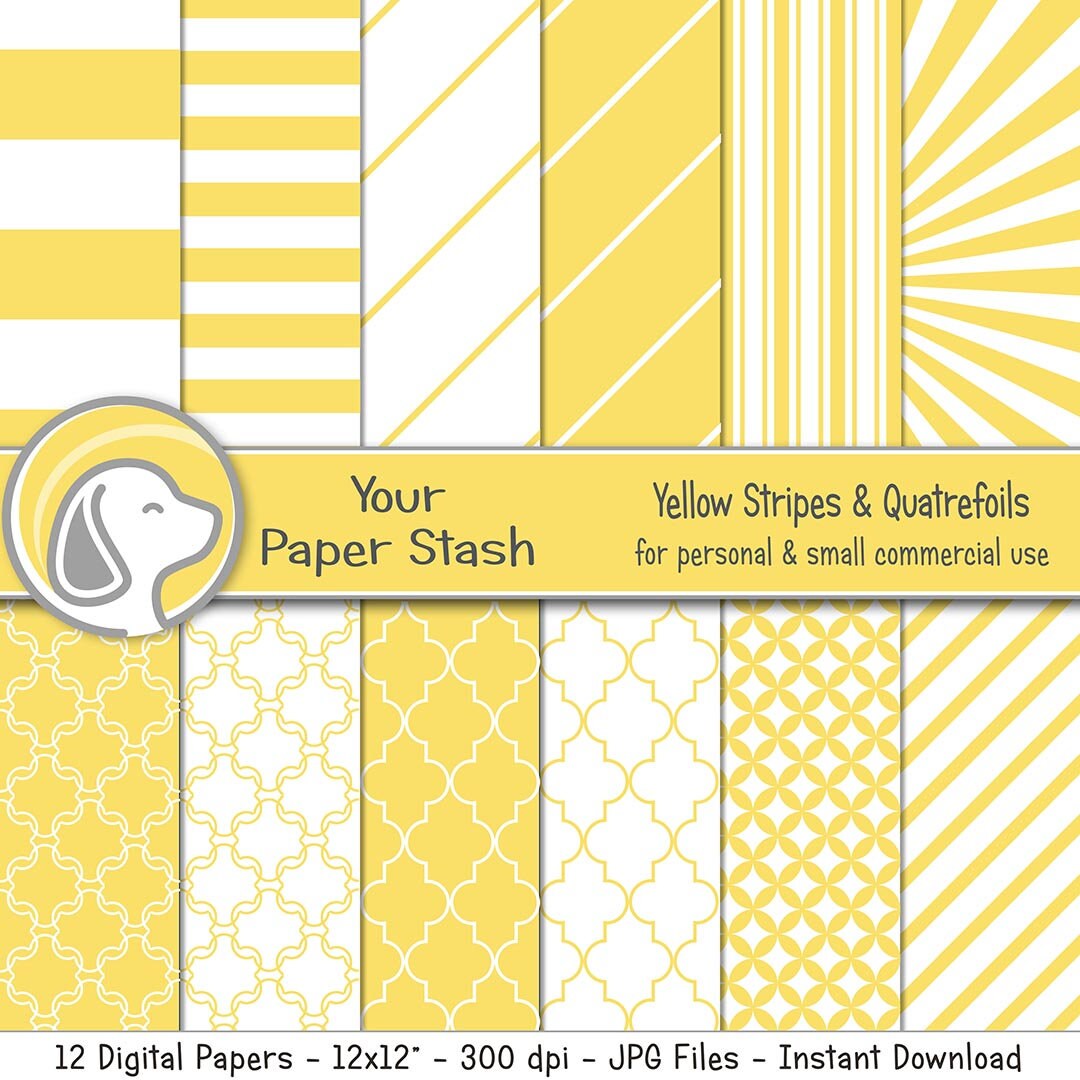 Yellow Stripe Digital Paper Pack for Birthday Vacation & Summer ...