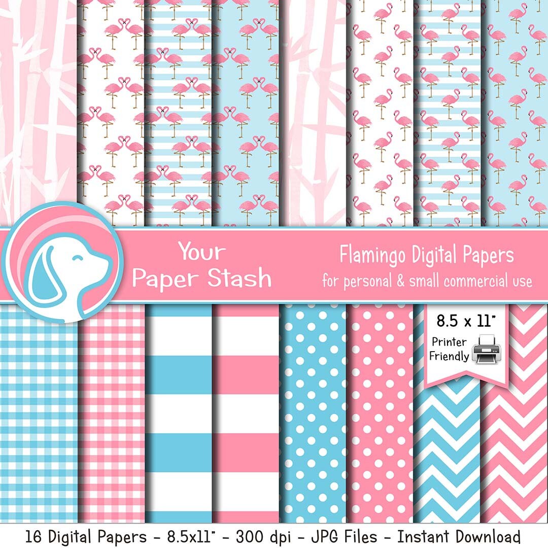 Pink Flamingo Digital Papers for Summer Scrapbook Pages, Tropical ...