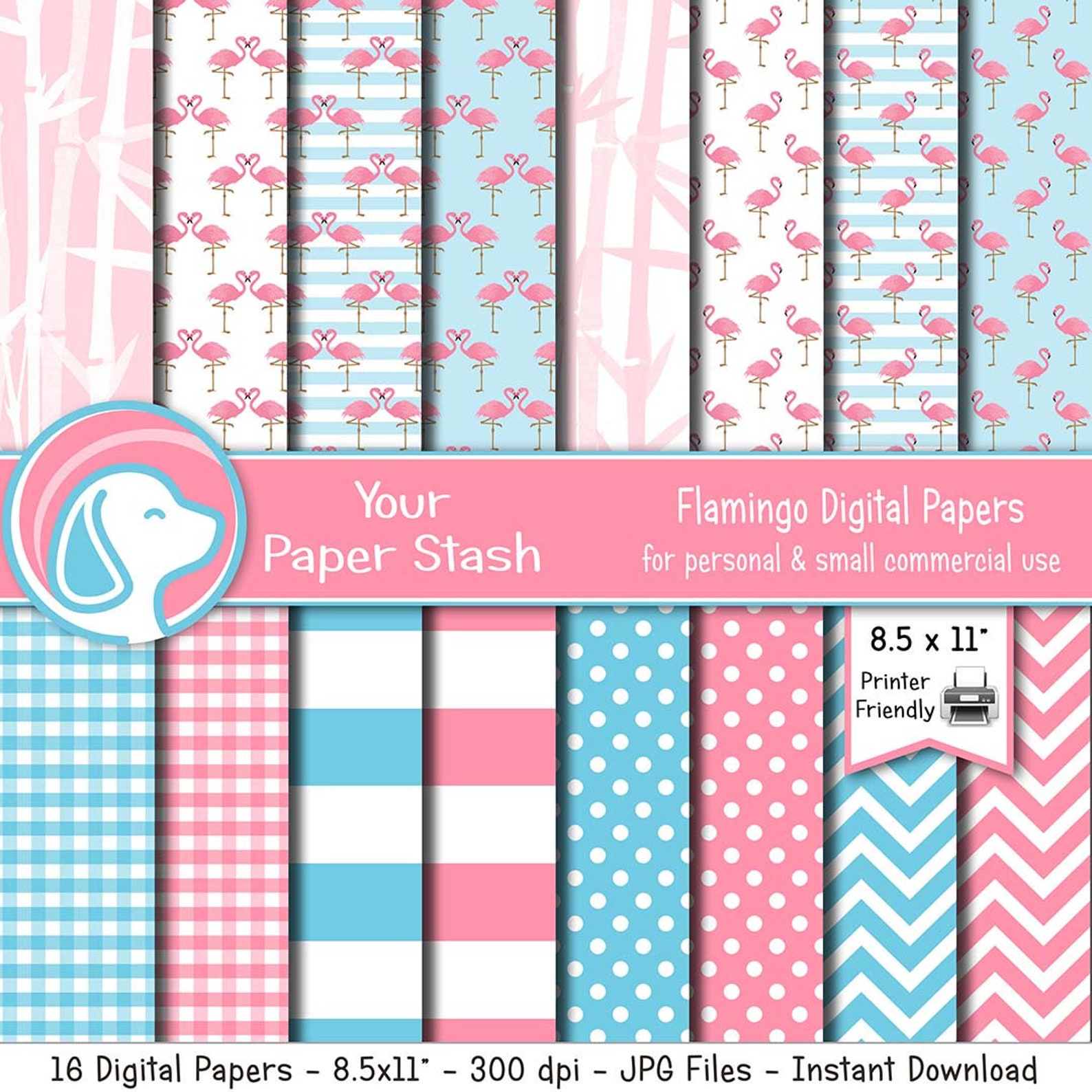 Pink Flamingo Digital Papers for Summer Scrapbook Pages - Etsy