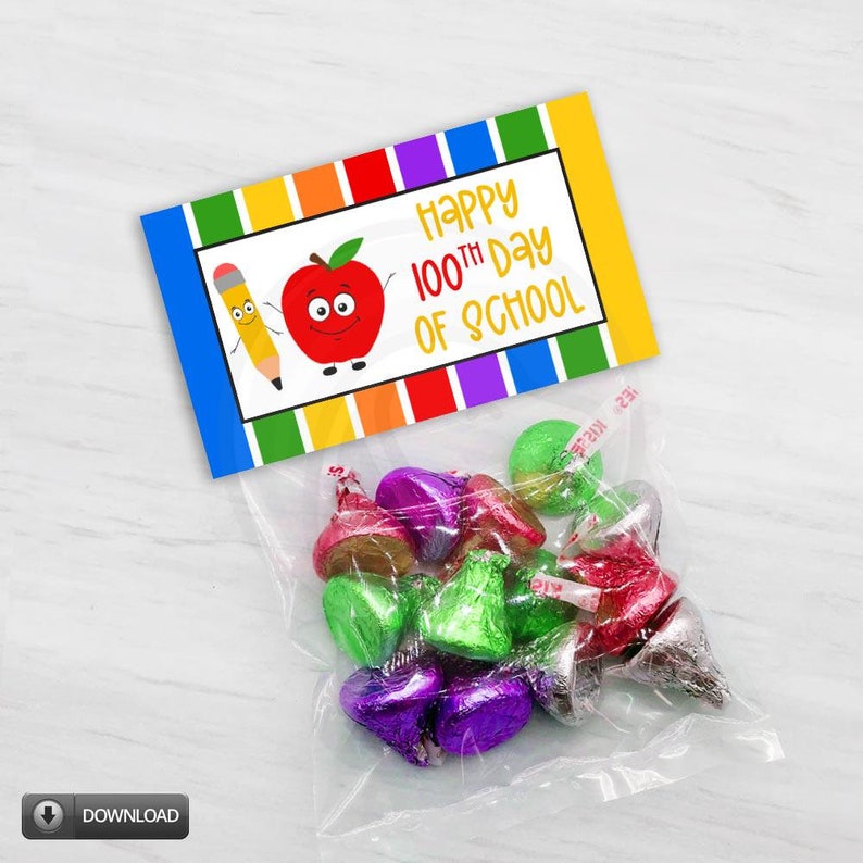 100 Days of School Printable Bag Toppers, Happy 100th Day of School ...