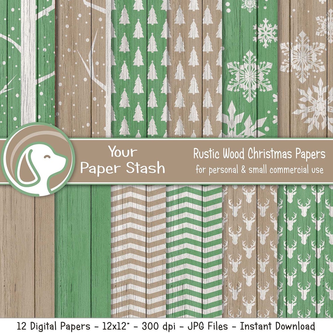 Rustic Christmas Digital Papers, Wood Backgrounds, Woodsy Holiday ...
