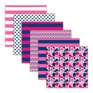 Hot Pink Navy Blue Cheerleader Seamless Digital Papers, Pompom Hair Bow ...