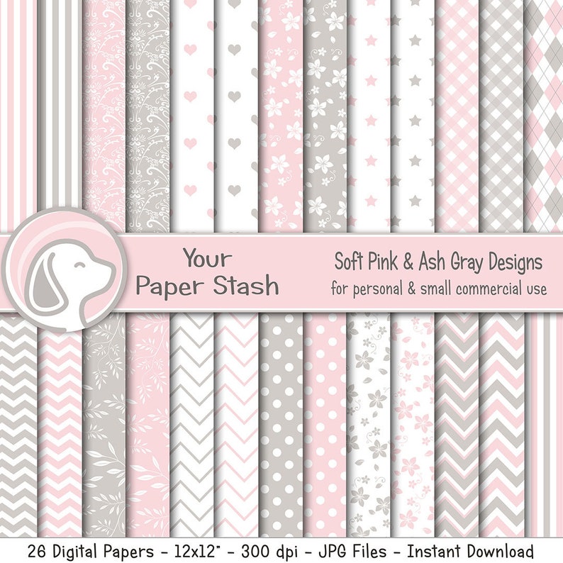 Pink & Gray Digital Paper Pack for Valentine's Day Wedding and Mother's ...