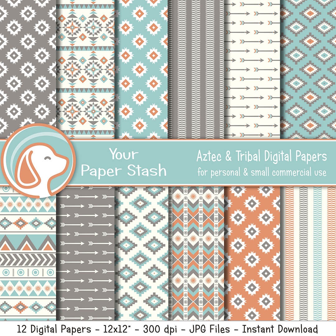 Tribal Arrow Digital Paper Pack, Aztec Scrapbook Papers and Backgrounds ...