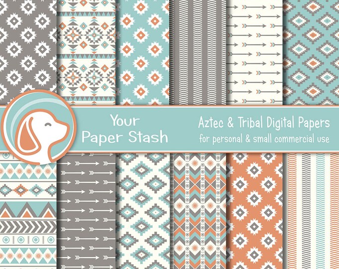 Tribal Arrow Digital Paper Pack, Aztec Scrapbook Papers and Backgrounds ...