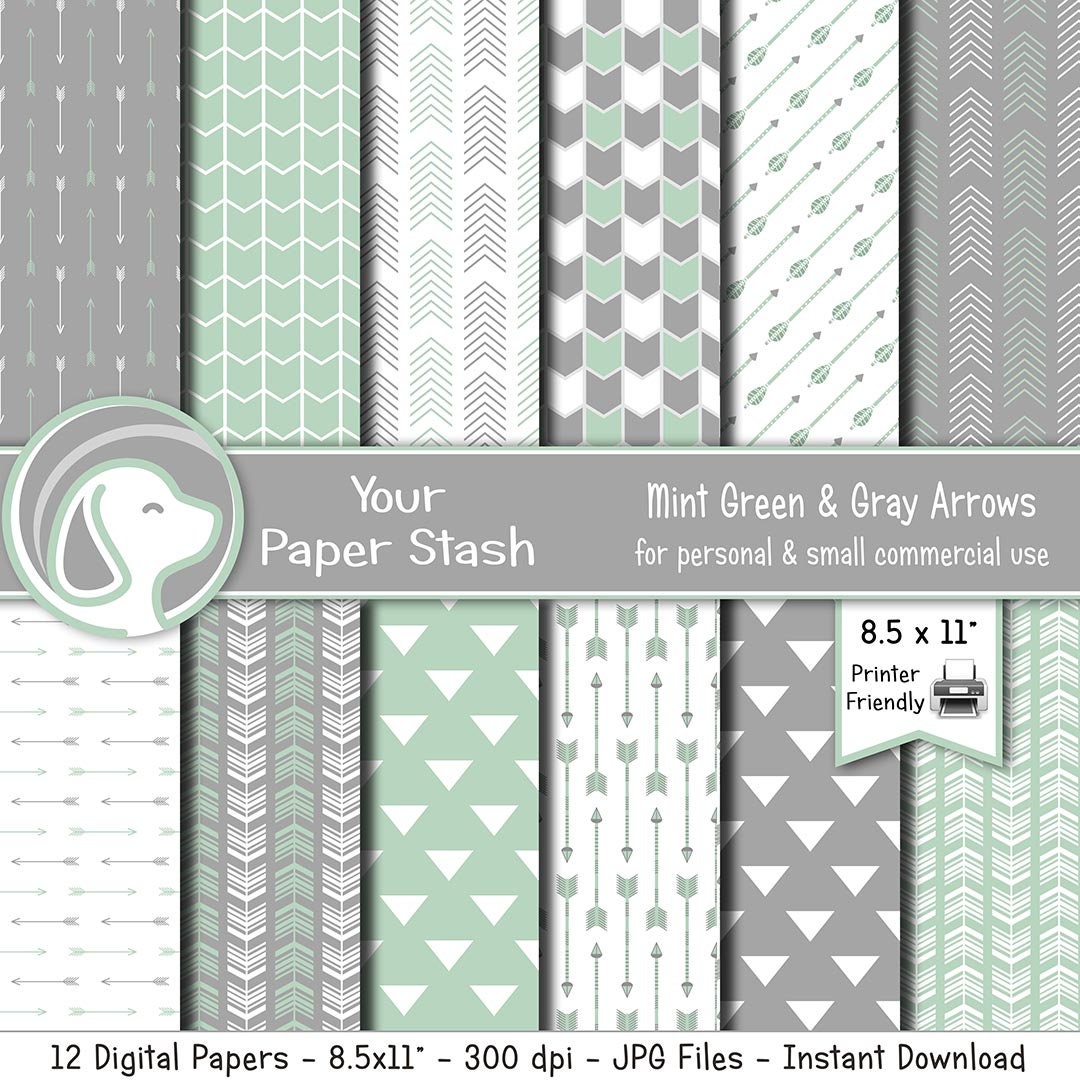 Mint Green & Gray Arrow Digital Paper Pack, Spring Arrow Tribal Digital ...