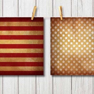 4th of July Patriotic Digital Scrapbook Paper, Vintage Style Red White ...
