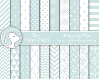 Soft Aqua Digital Paper Pack Pastel Digital Scrapbooking - Etsy