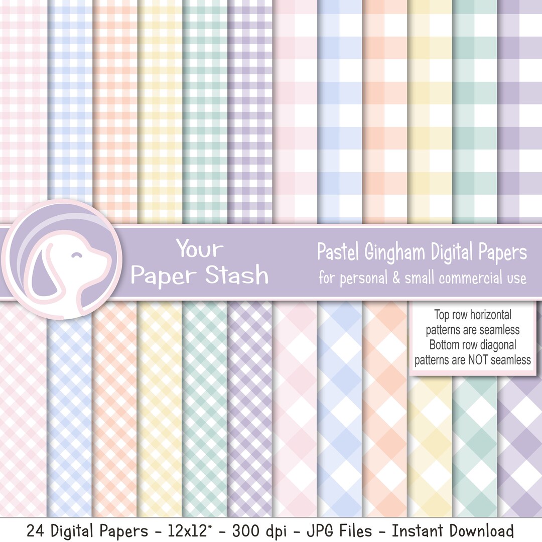 Pastel Gingham Digital Scrapbook Papers, Spring Pastel Digital Paper ...